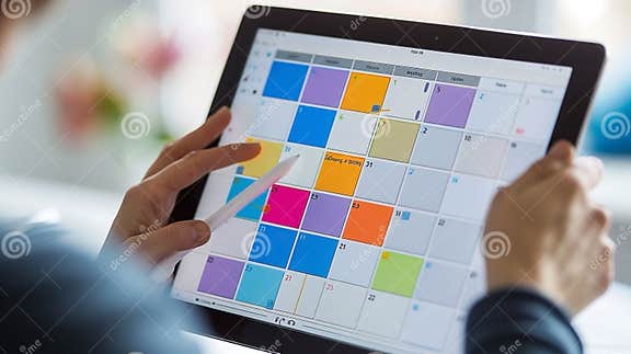 Closeup of Digital Maintenance Calendar on Tablet with Alerts and ...