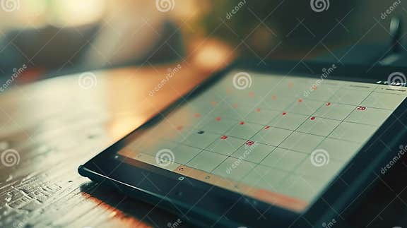 Closeup of Digital Maintenance Calendar on Tablet with Alerts and ...
