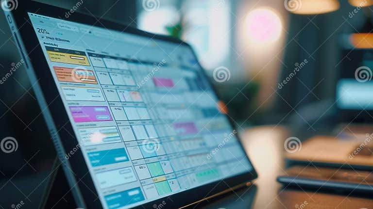 Closeup of Digital Maintenance Calendar on Tablet with Alerts and ...