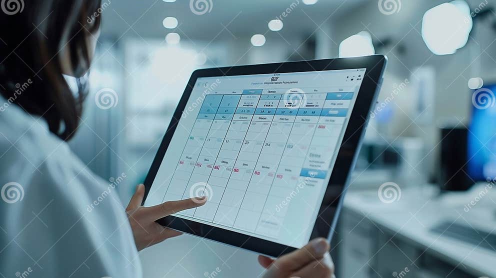 Closeup of Digital Maintenance Calendar on Tablet with Alerts and ...