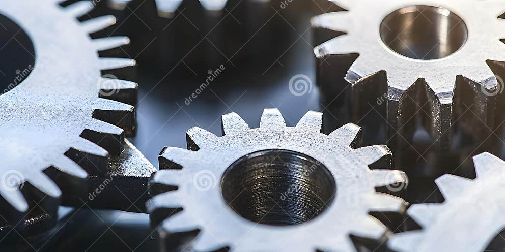 Interlocking Metallic Gears in Motion Stock Illustration - Illustration ...