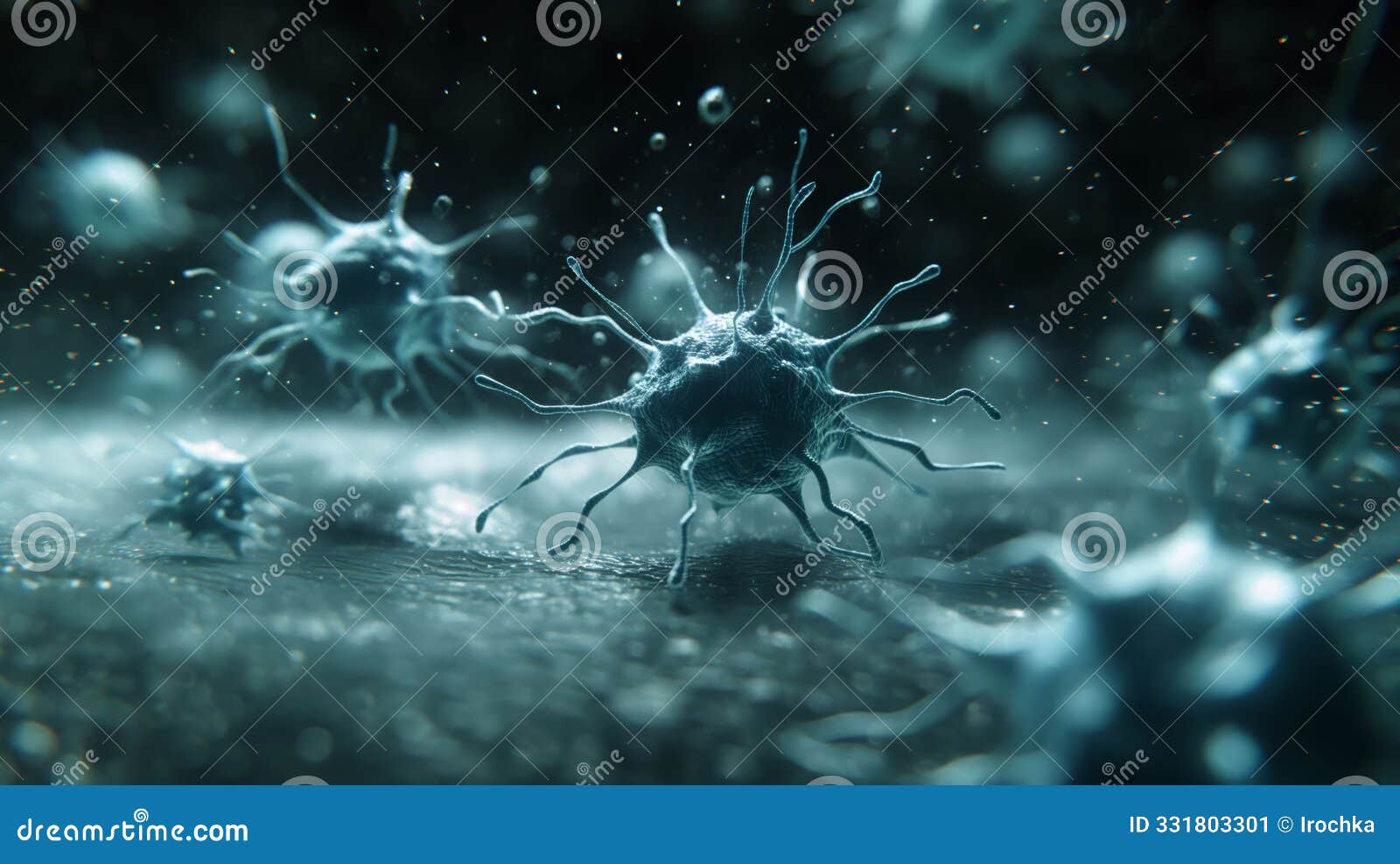 The Image Features a Close-up View of Several Microscopic, Spiky Stock ...