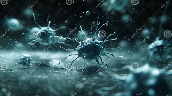 The Image Features a Close-up View of Several Microscopic, Spiky Stock ...
