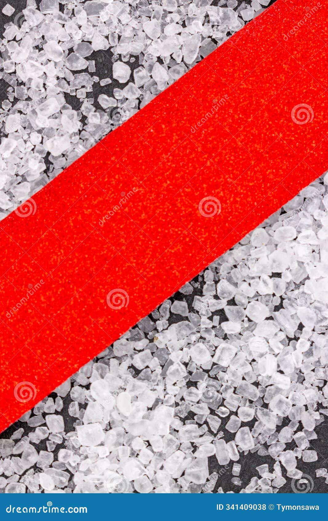 Salt Crystals on a Black Background with a Red Diagonal Strip Stock ...