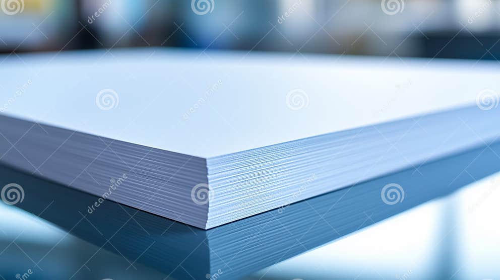 Close-Up of a Thick Stack of White Paper Edges on a Glossy Surface ...