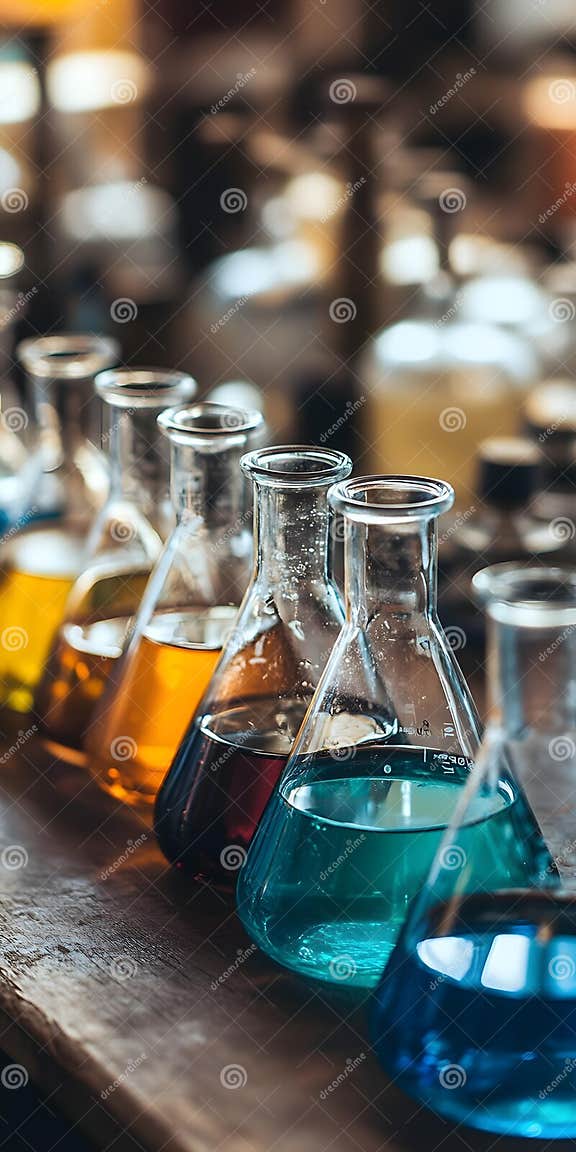 Colorful Glass Laboratory Flasks Display Stock Illustration ...