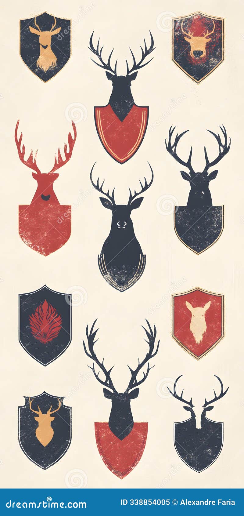 Collection of Deer Head Shields Stock Illustration - Illustration of ...