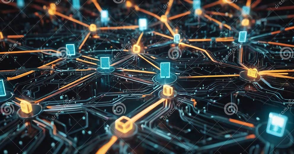 This Image Features a Complex Network of Interconnected Nodes and Lines ...