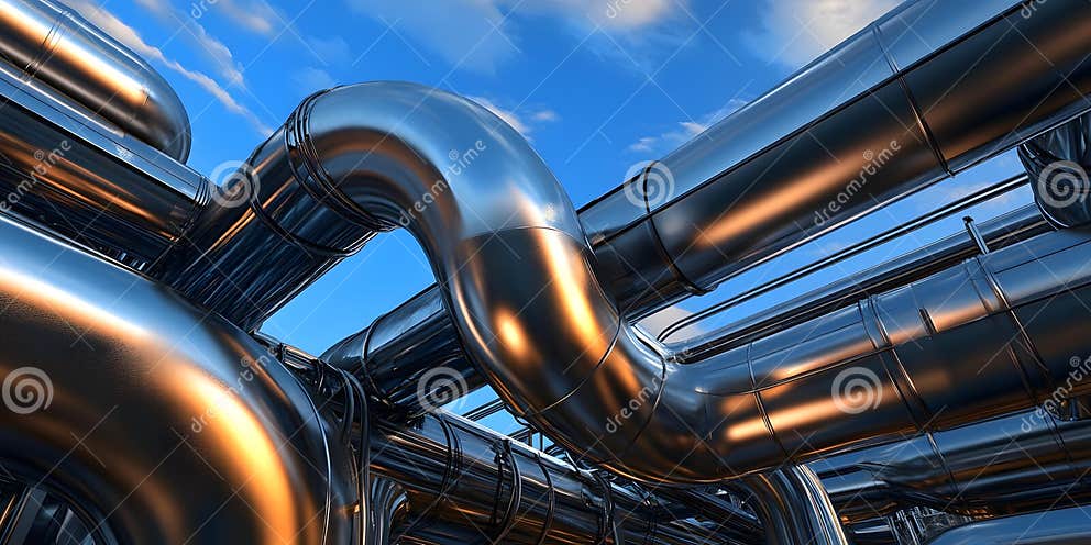 Intertwined Metallic Pipes Against Blue Sky Stock Illustration ...