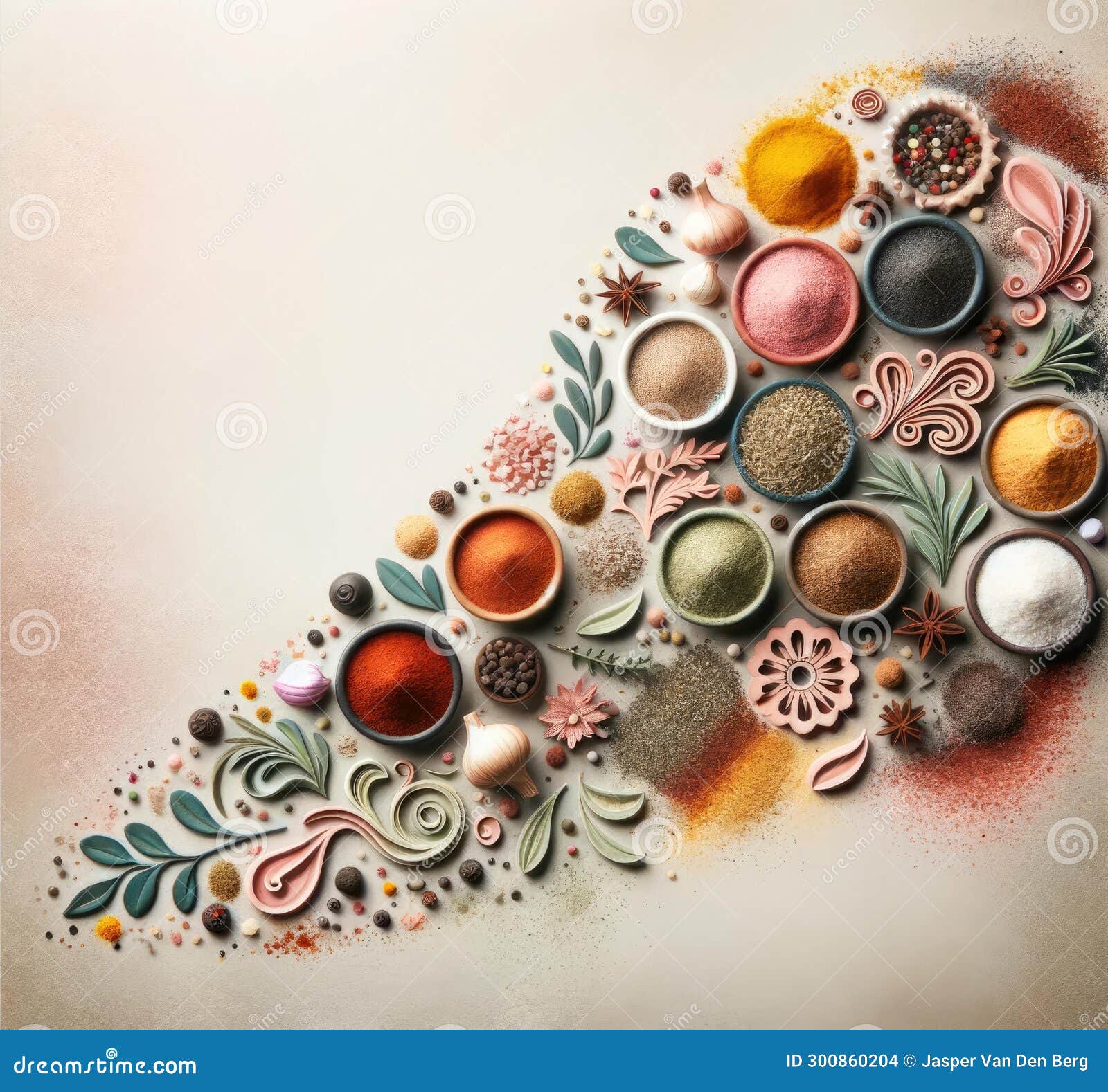 Artistic Arrangement of Spices and Herbs on Neutral Background, AI ...