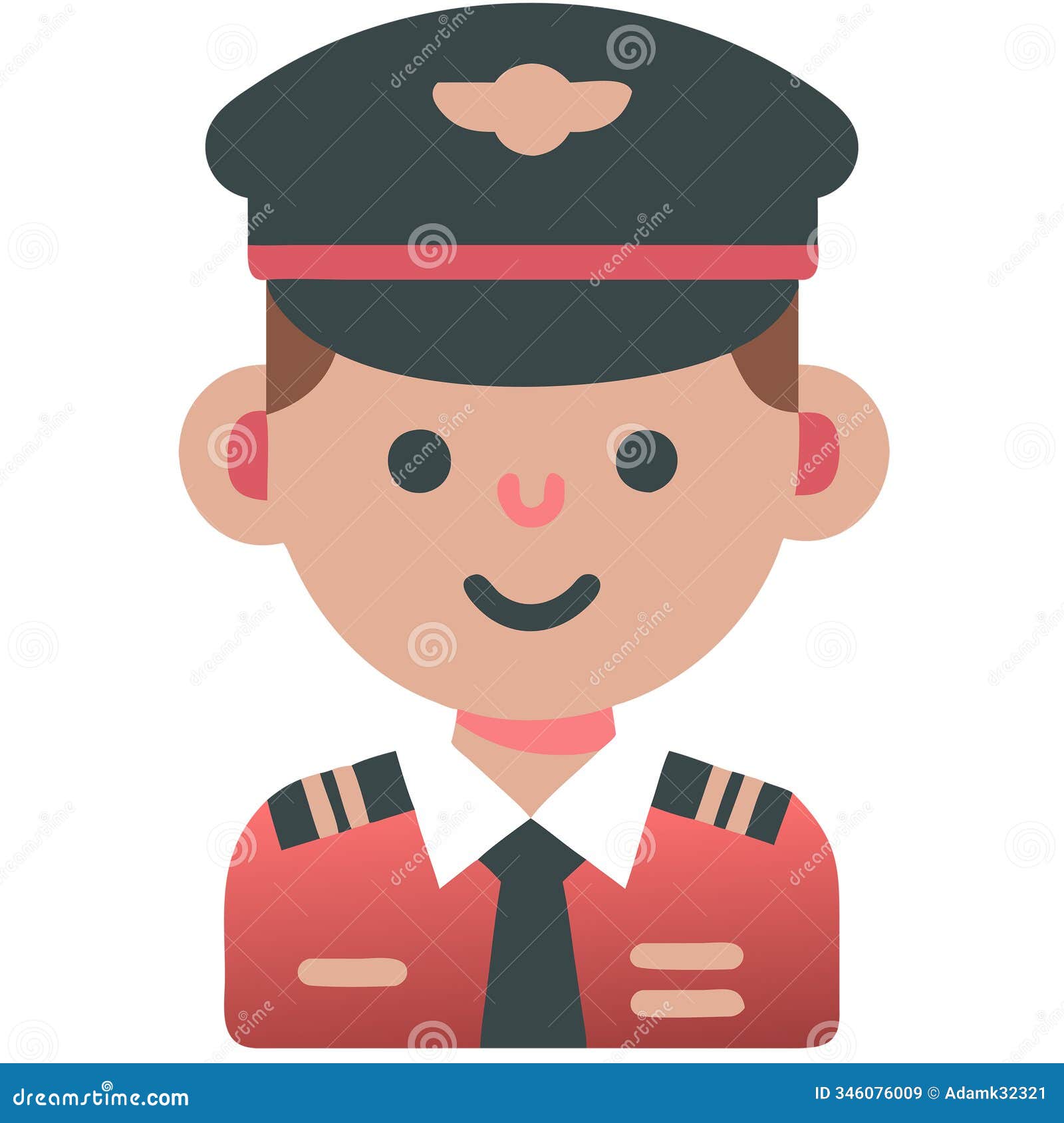 Cute Cartoon Airline Pilot Avatar in Uniform with Cap and Tie Vector ...