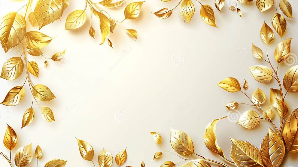 Elegant Golden Leaf Frame with White Background Stock Illustration ...
