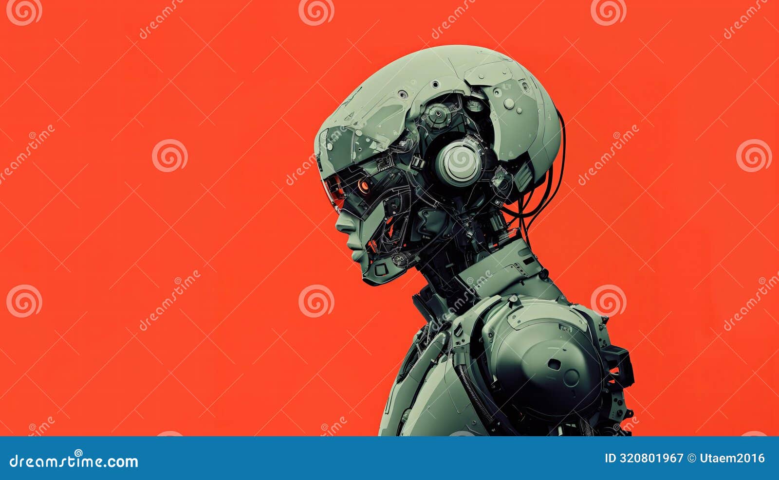 Cyborg Portrait Against Red Background Stock Illustration ...