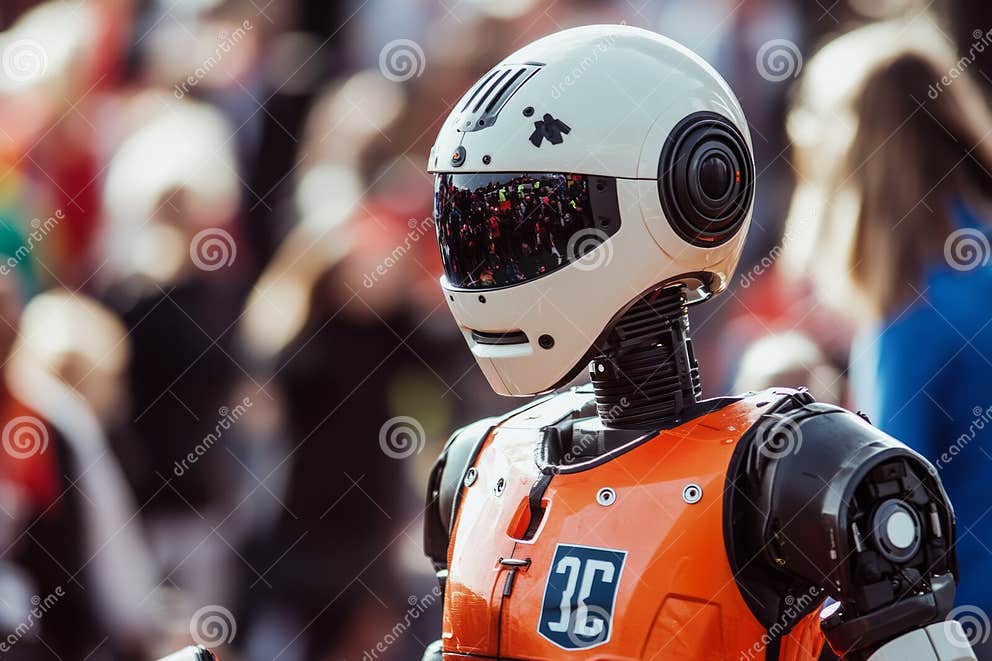 A Futuristic Robot Stands Out in a Crowd of People. this Striking Image ...