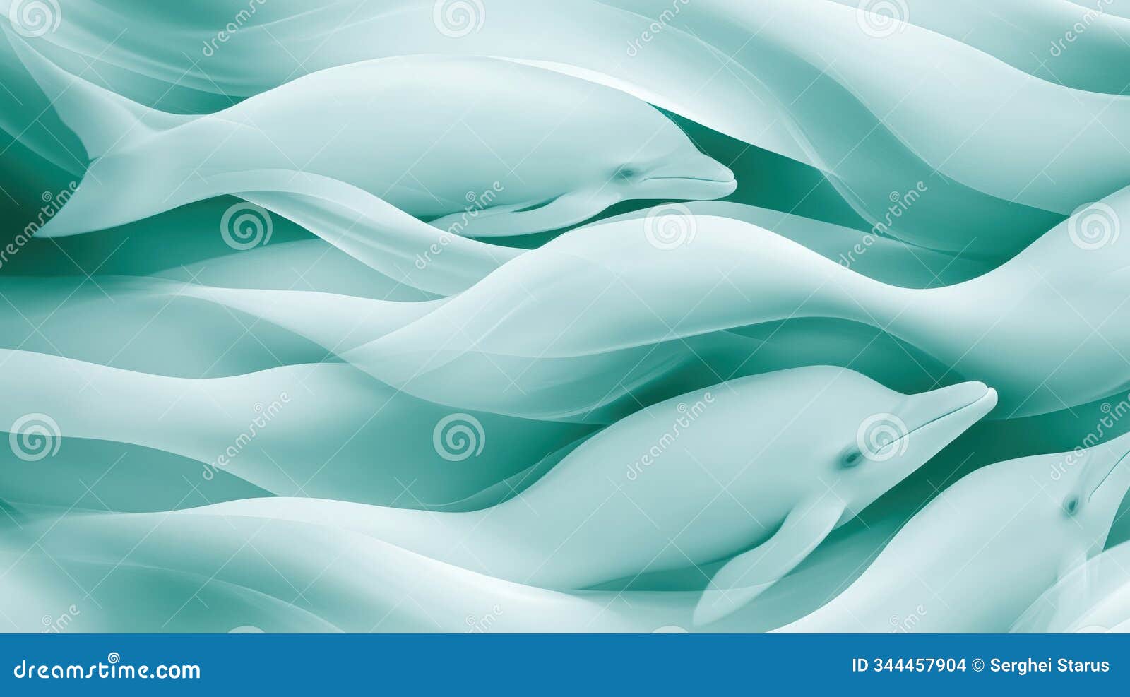 Graceful Dolphins Swim through Abstract, Flowing Waves in a Serene ...