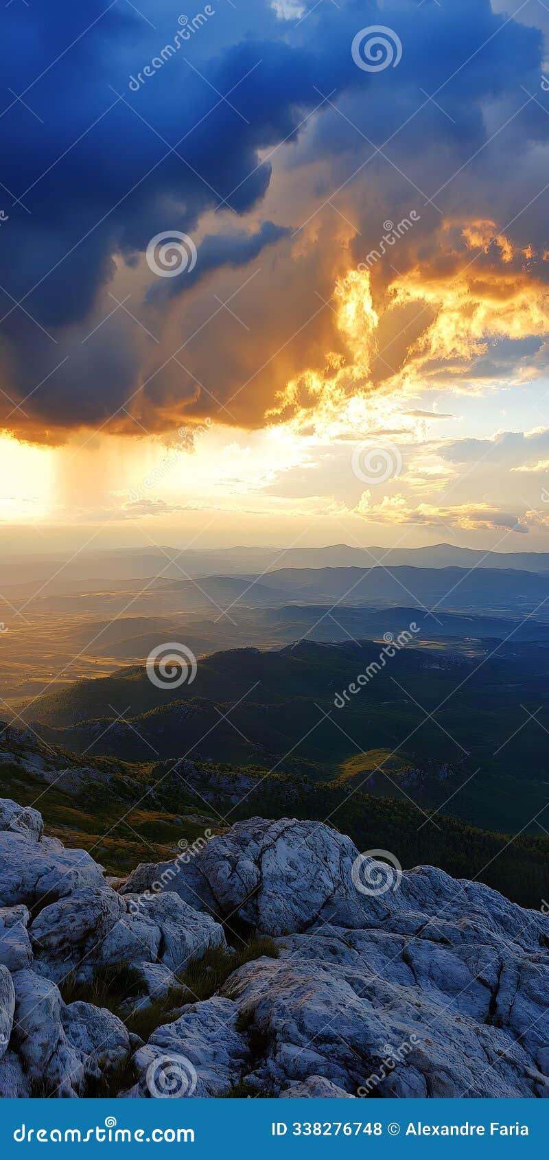 Dramatic Sky with Ominous Clouds and Golden Sunlight Stock Illustration ...