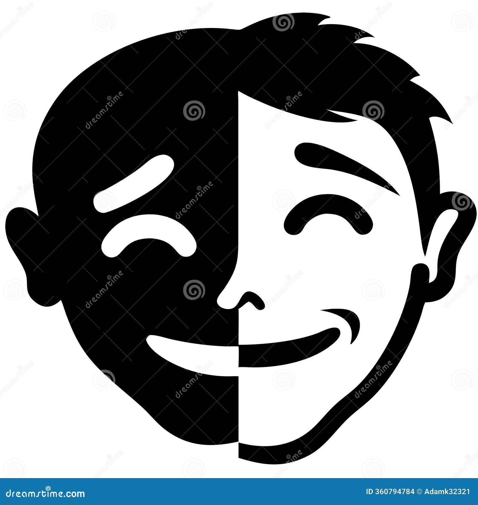 Dual Emotion Mask Black Half Happy Sad Face Symbol Vector Stock ...