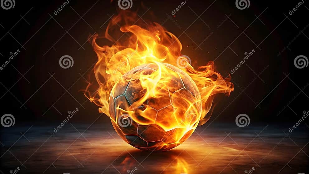 Blazing Fireball with Intense Flame Effect on Dark Background Stock ...
