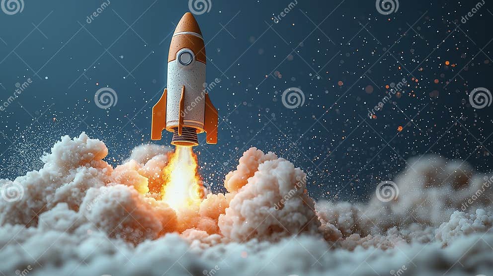 Dynamic Rocket Blastoff with Cosmic Elements Stock Illustration - Illustration of achievement ...