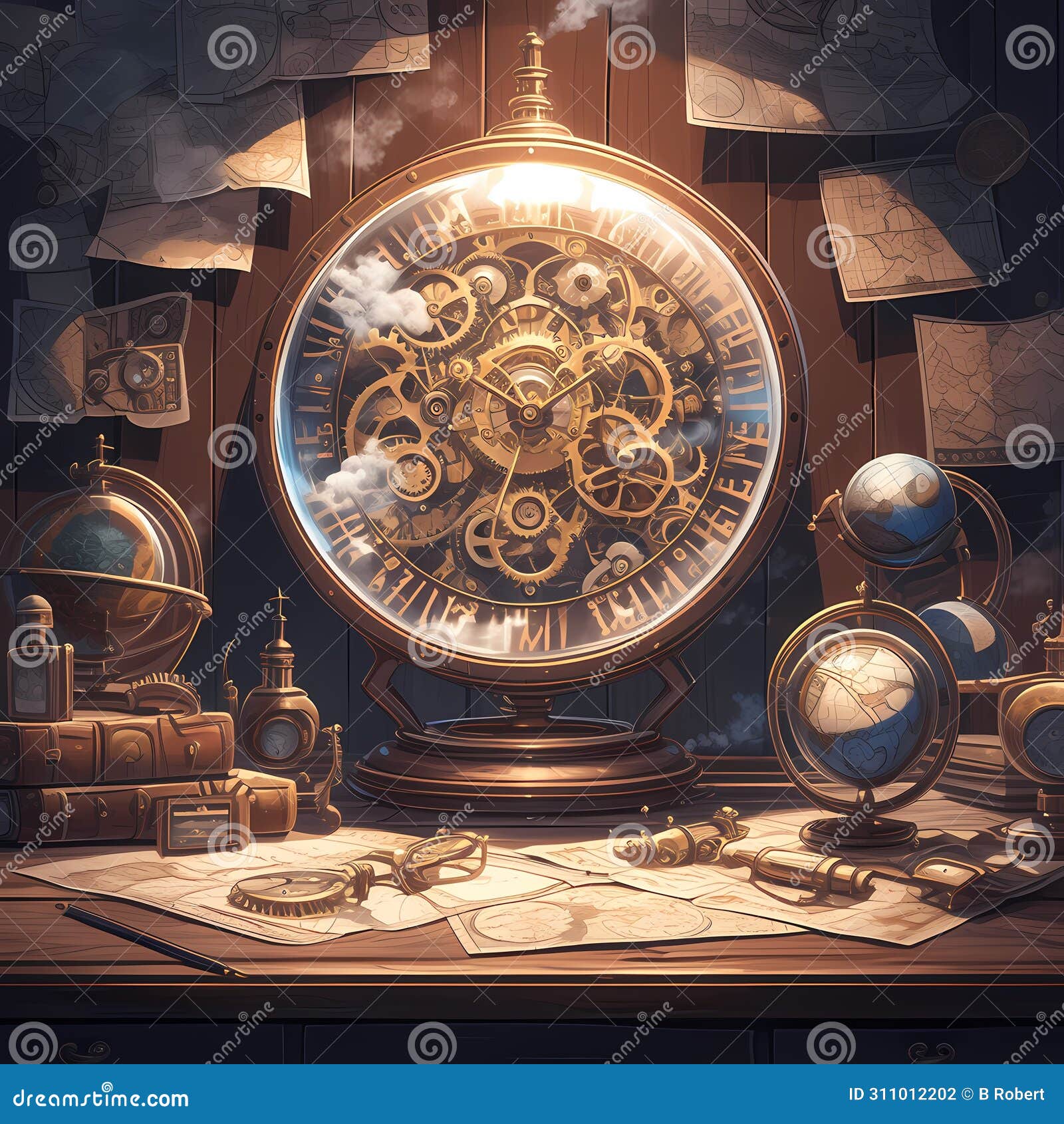 Vintage Steampunk Clock, Elegant Decoration, Nostalgic Timepiece Stock ...