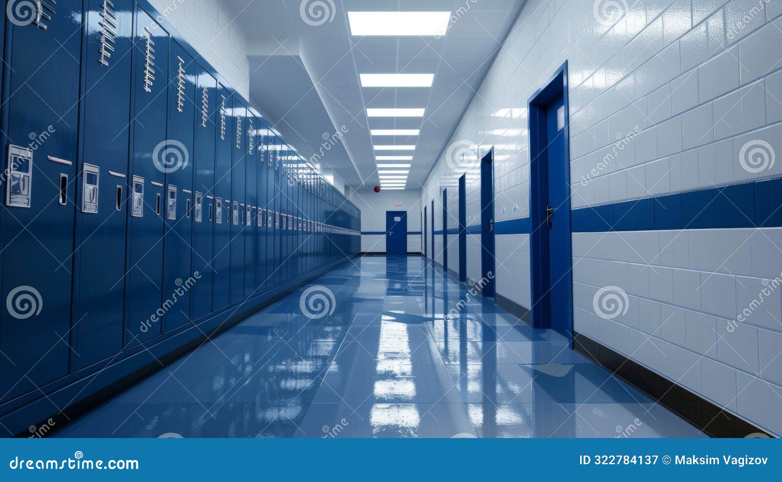 Empty School Hallway with Lockers, Generative AI Stock Image - Image of ...