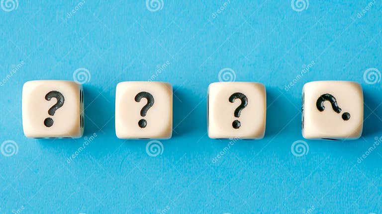 Four White Dice with Question Marks Sit on a Blue Background. this ...