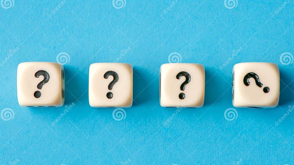 Four White Dice with Question Marks Sit on a Blue Background. this ...