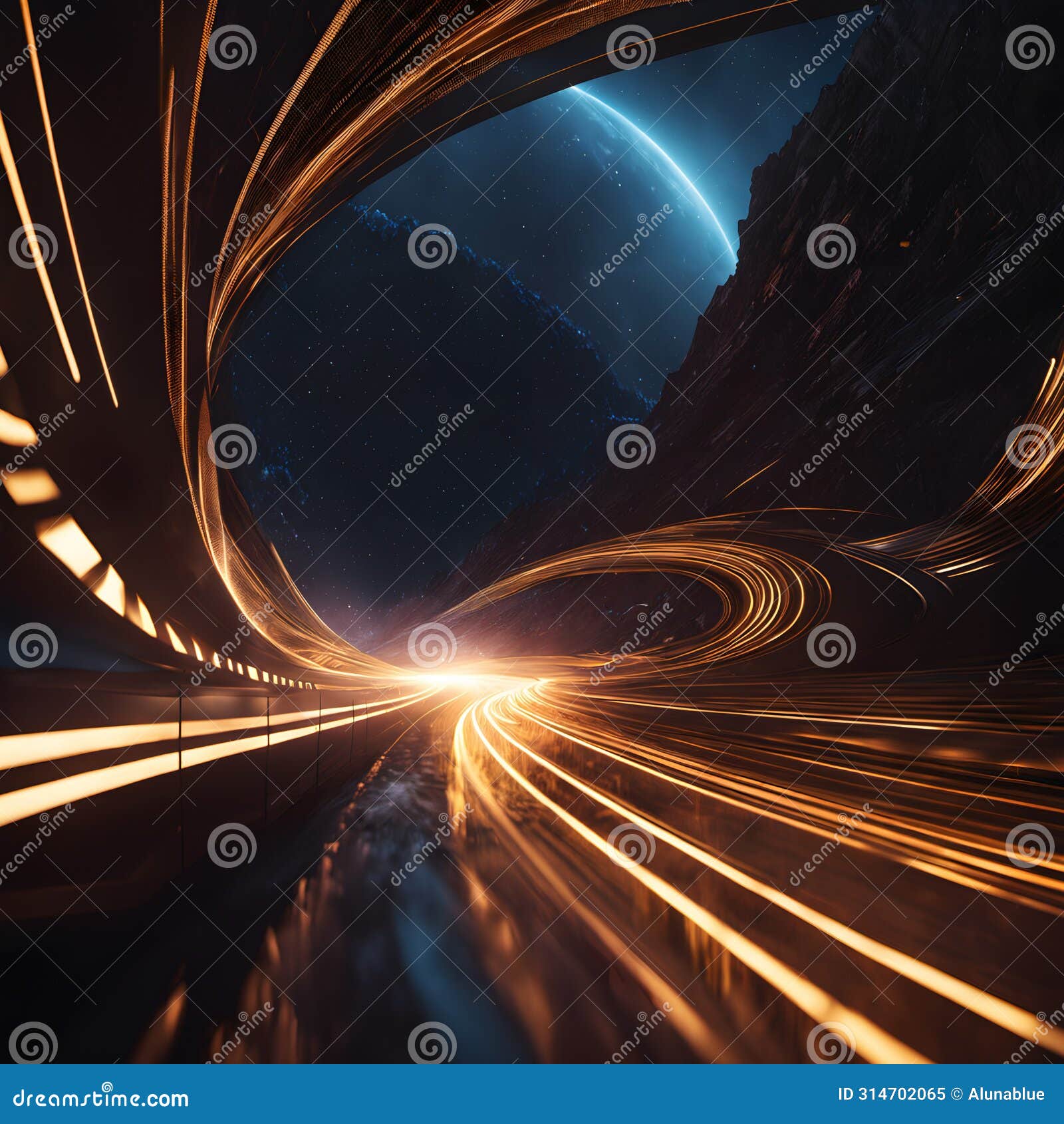 Interstellar Journey on a Luminous Highway Under Celestial Skies Stock ...