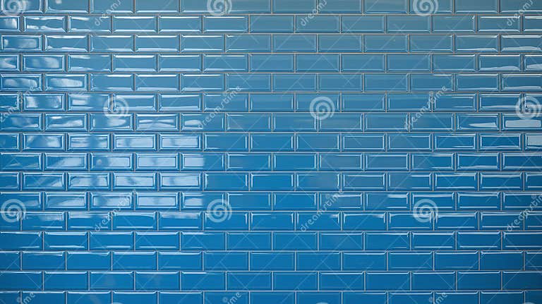 Glossy Blue Brick Tile Wall with Reflective Surface in Horizontal ...