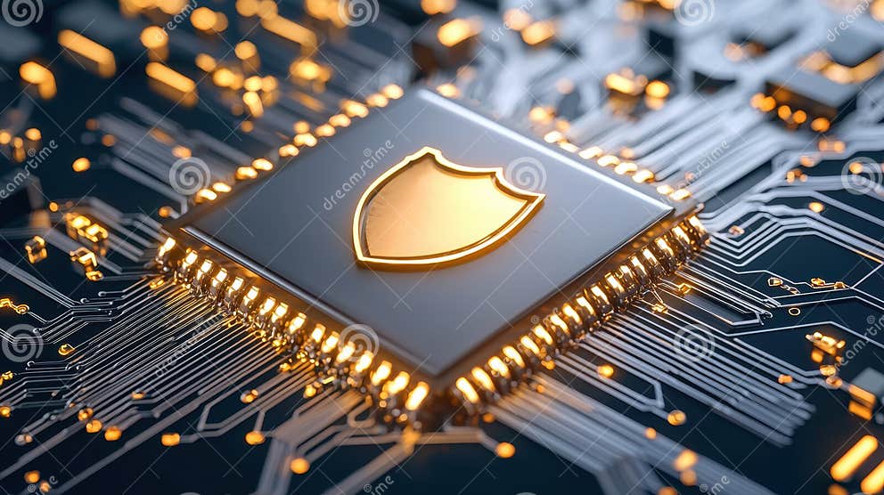 Golden Shield for Digital Asset Protection Stock Illustration ...