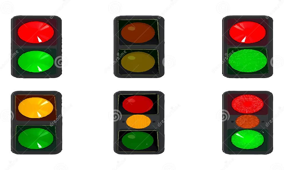 Six Traffic Signals in a Grid Pattern, Each with a Black Rectangular ...