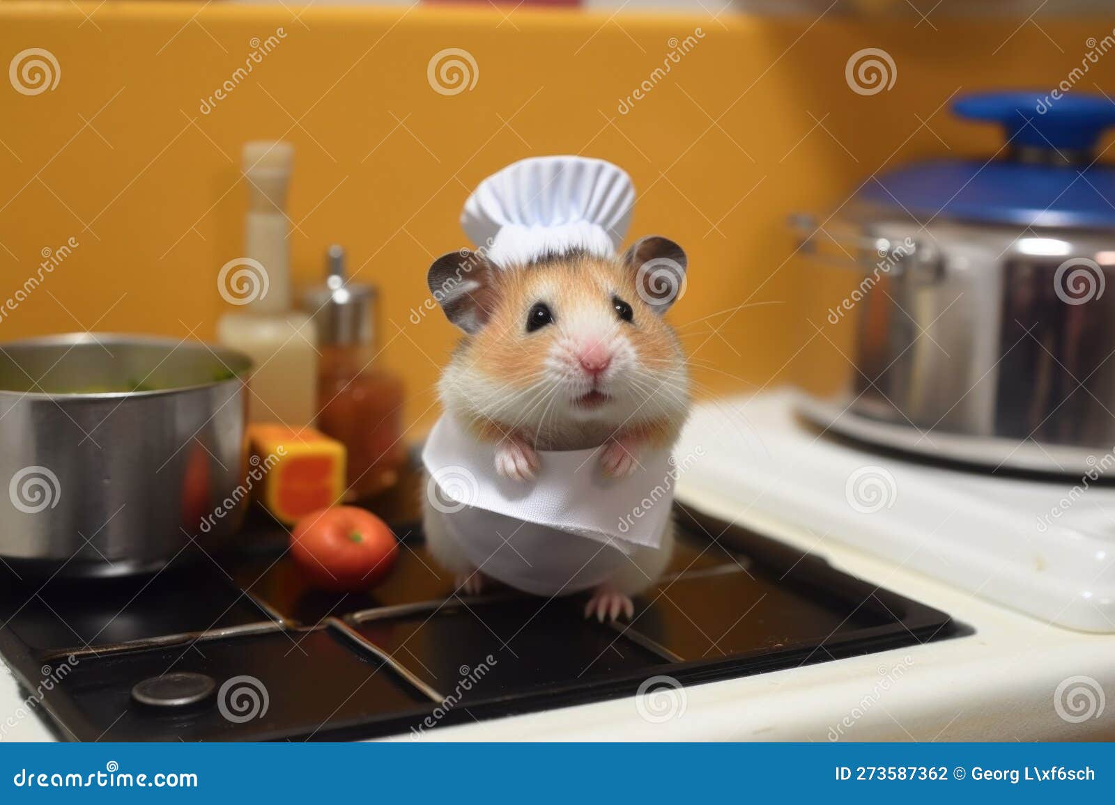 Hamster Chef Cooking with Miniature Frying Pan Stock Illustration ...