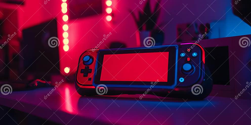 Handheld Gaming Console with Red Hue Display Stock Illustration ...