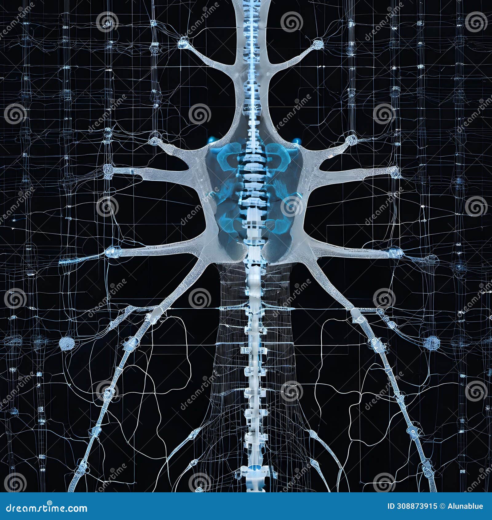 A Stylized Representation of a Neural Network Merged with a Human Spine ...