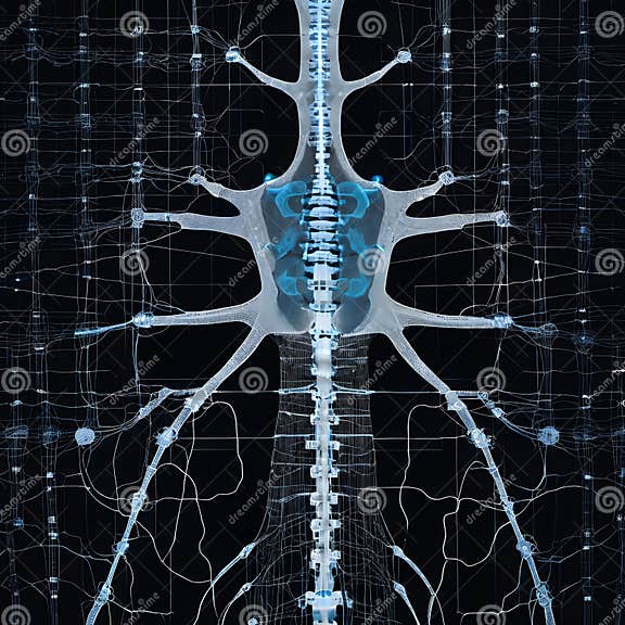 A Stylized Representation of a Neural Network Merged with a Human Spine ...