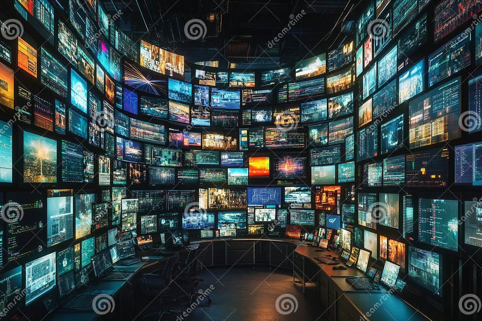A Captivating Room Filled with Screens Displaying a Variety of Vibrant ...