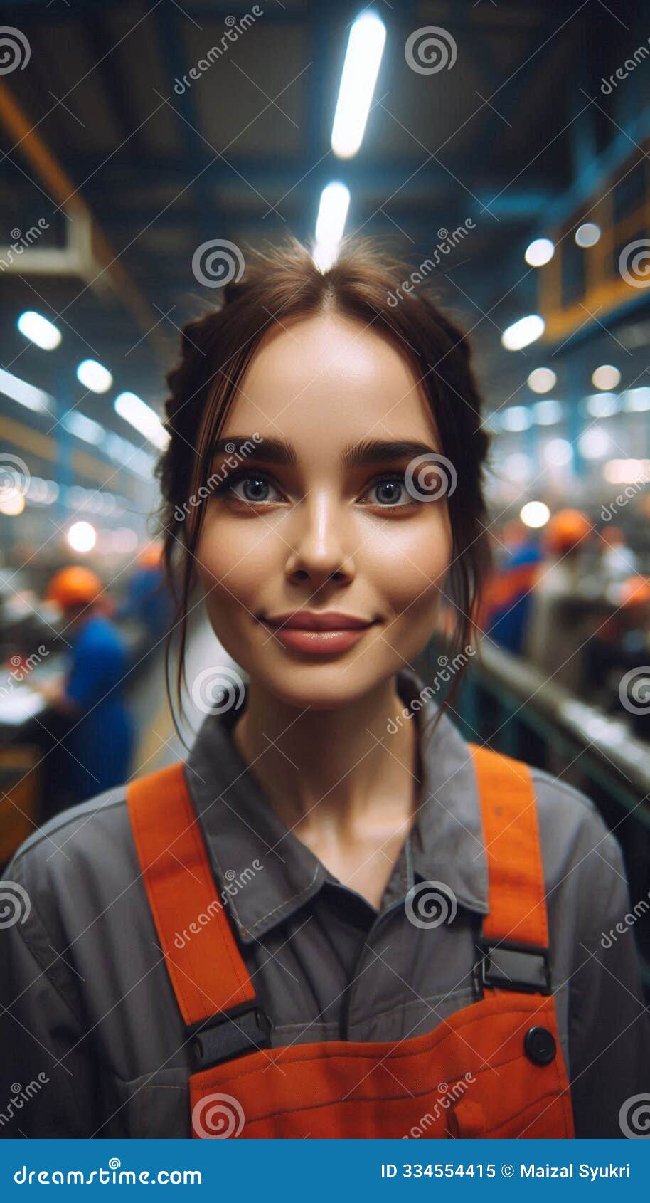 Focused Worker in Blue Uniform and Cap at Manufacturing Plant with ...