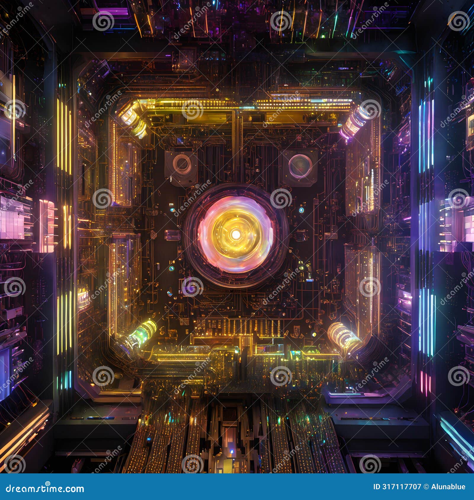 Futuristic Quantum Computer Motherboard with Neon Lights Stock Image ...