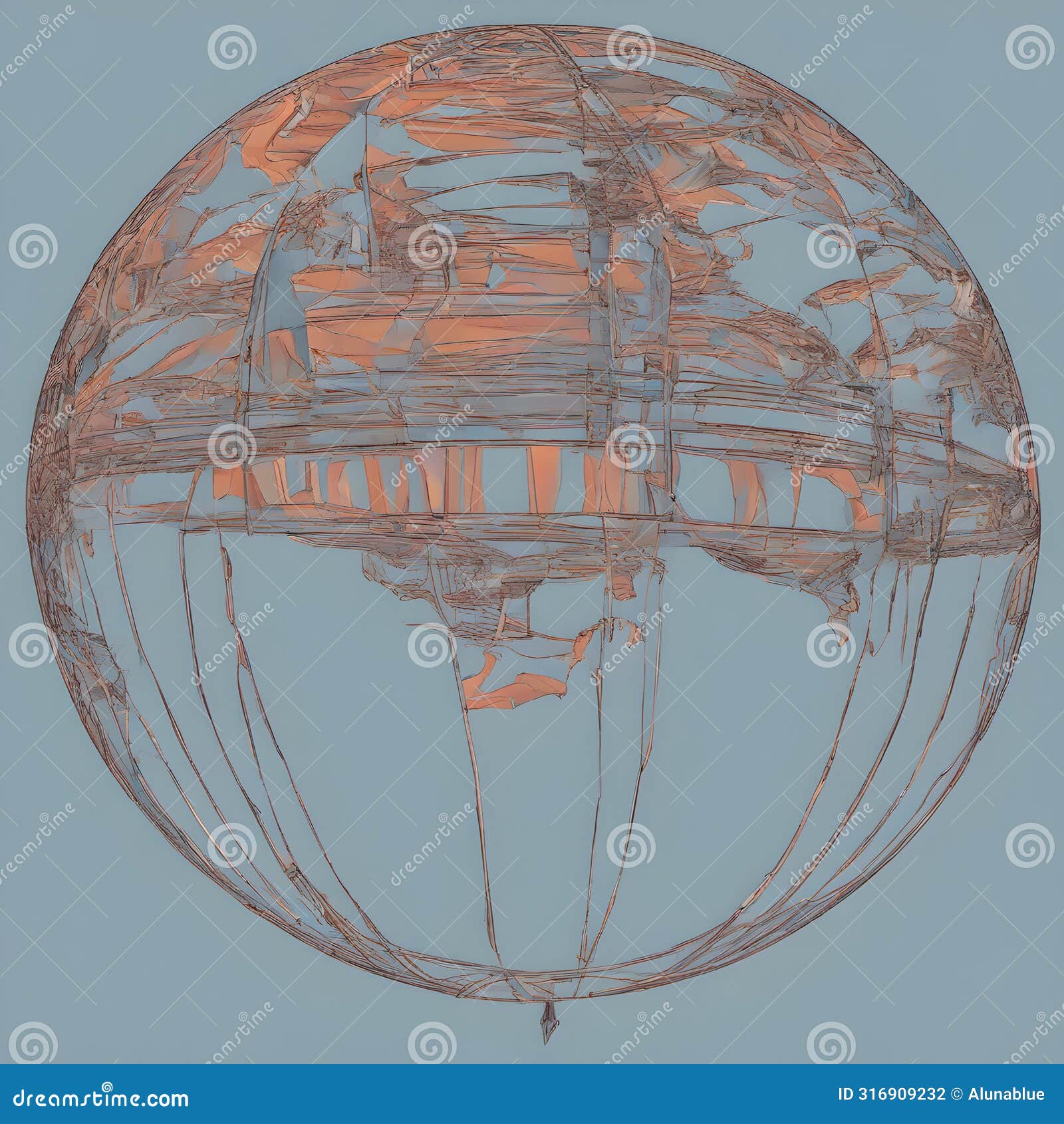 Abstract Orange Wireframe Globe on Blue Background Stock Photo - Image ...