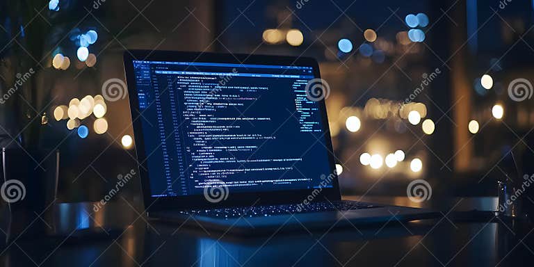 Cozy Coding Workspace at Night Stock Illustration - Illustration of ...