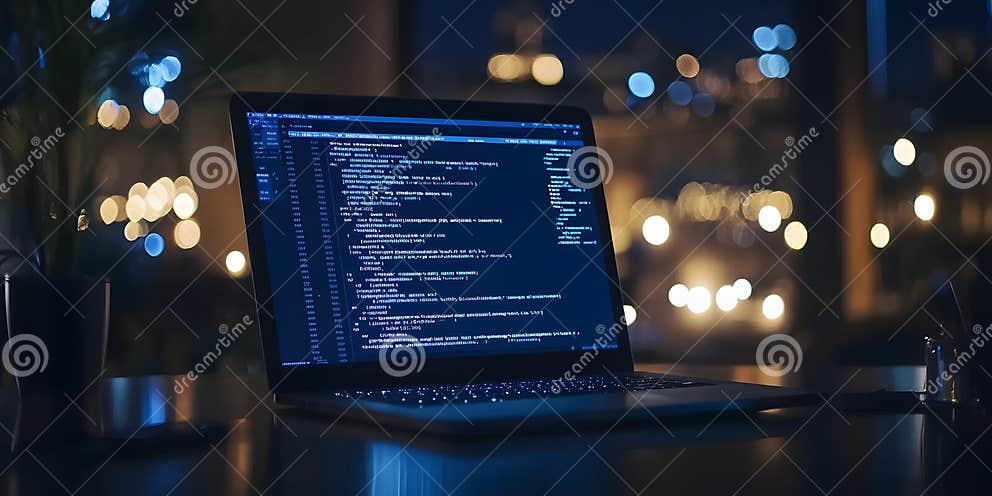 Cozy Coding Workspace at Night Stock Illustration - Illustration of ...