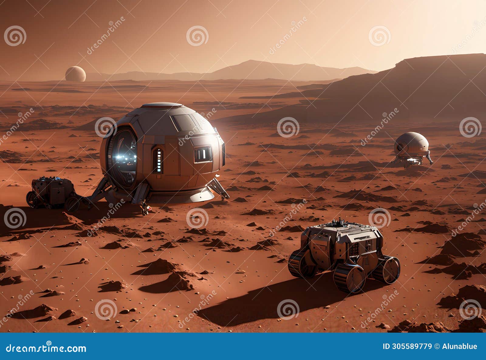 A Martian Colony with Three Habitats or Spacecrafts on the Ground ...
