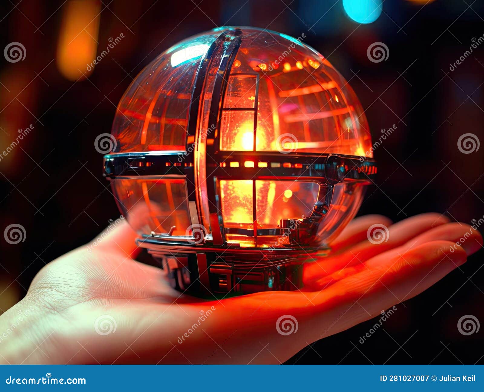 Cybernetic Hand Holding a Glowing Orb Stock Illustration - Illustration ...