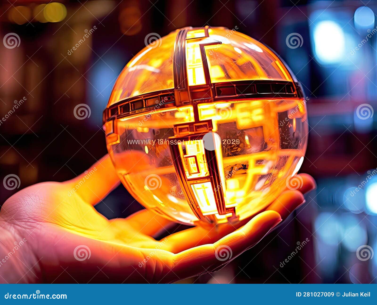Cybernetic Hand Holding a Glowing Orb Stock Illustration - Illustration ...