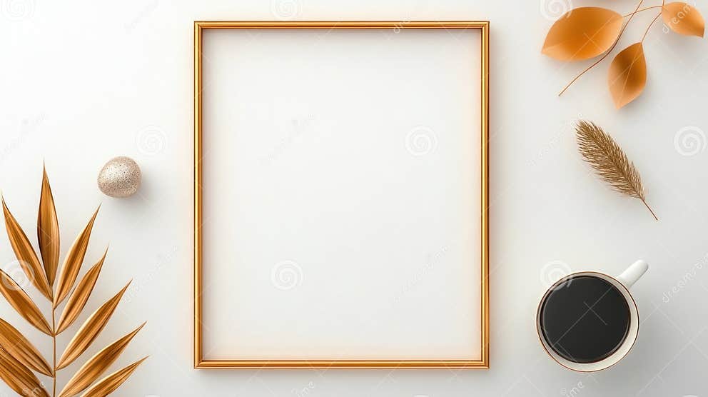 Gold Rectangular Minimalist Frame on White Background Stock ...