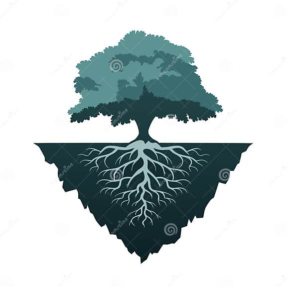 Floating Tree with Roots Vector Symbolizing Growth and Stability Stock ...