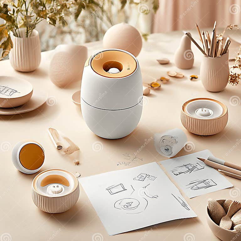 Modern Home Decor with Minimalist White and Beige Ceramic Objects Stock ...