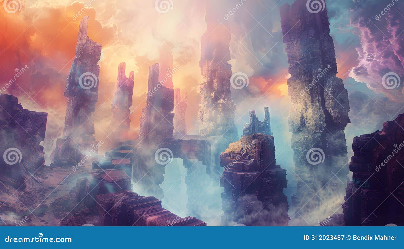 Monolithic Structures Rising From Abstract Background In Modern Style ...