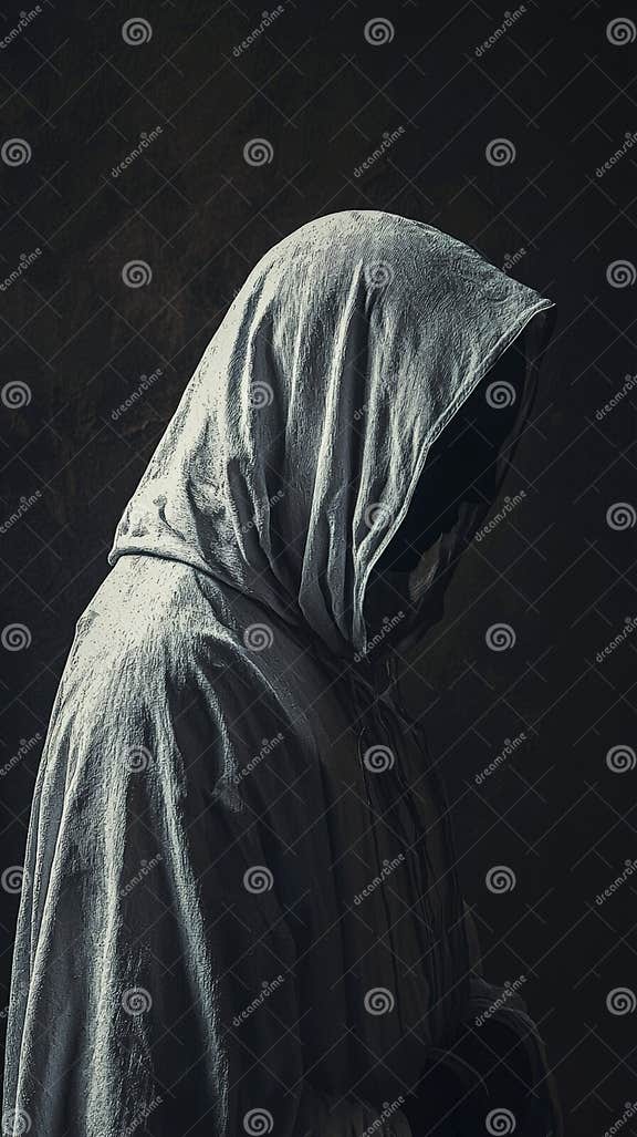 Hooded Figure in Soft Lighting with Dark Shadowed Face Profile Stock ...