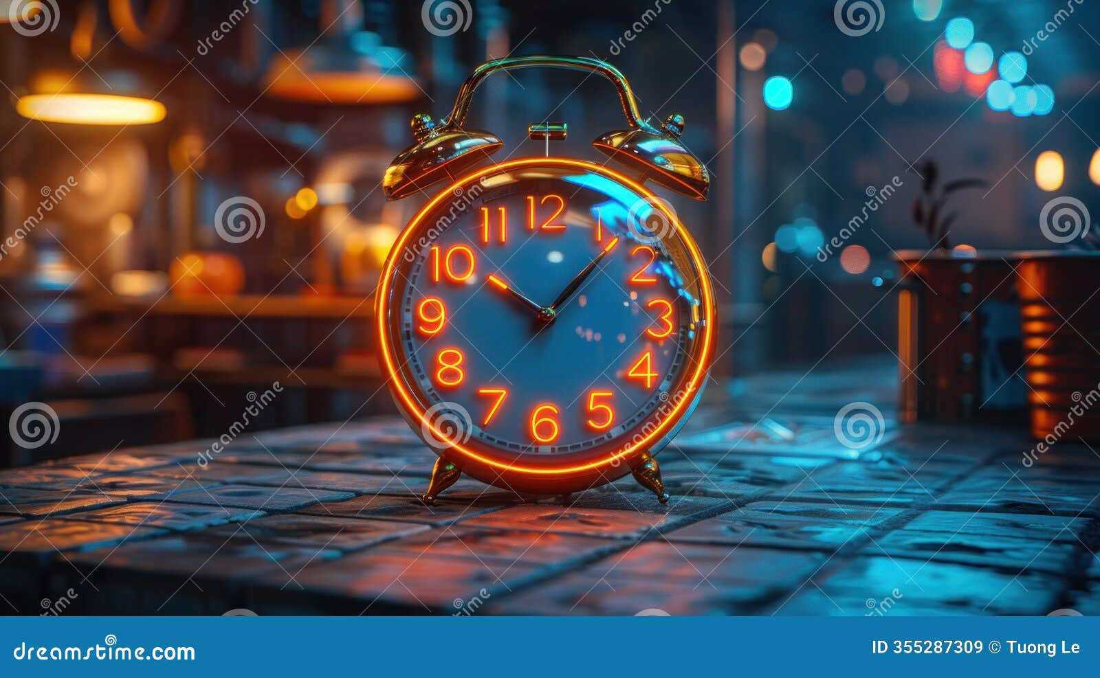 Neon Analog Clock Timer: Time Running Out, Hours Flying by Stock ...